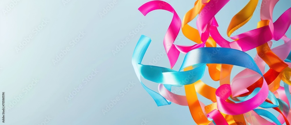 multicolored streamers of streamers against a light blue background ...