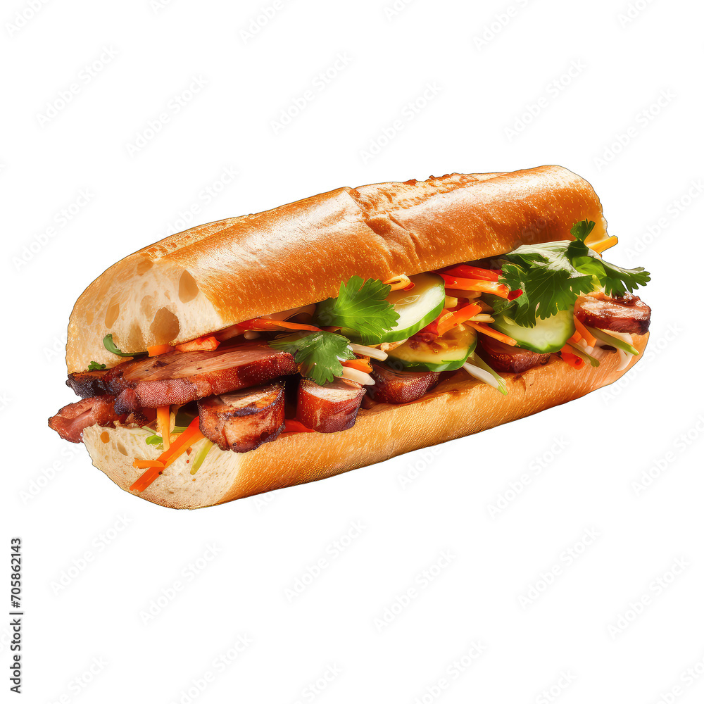 Banh Mi. fast food, Vietnamese cuisine. type of bread stuffed with meat ...