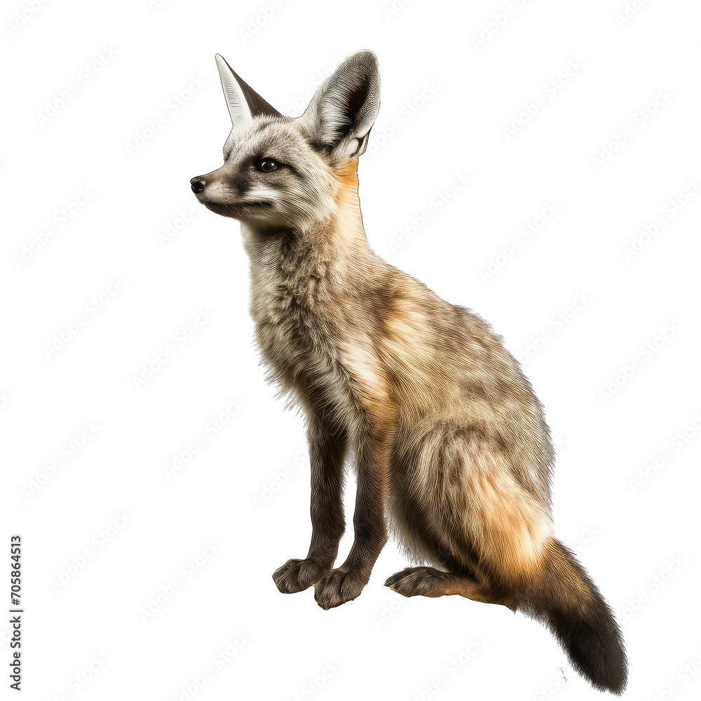 Bat-Eared Fox standing sideview, a type of fox, a wild predator ...