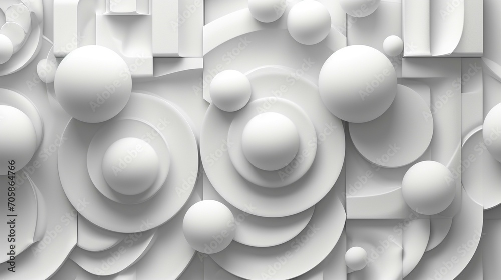 Abstract 3D shapes in a monochromatic scheme, forming a contemporary ...