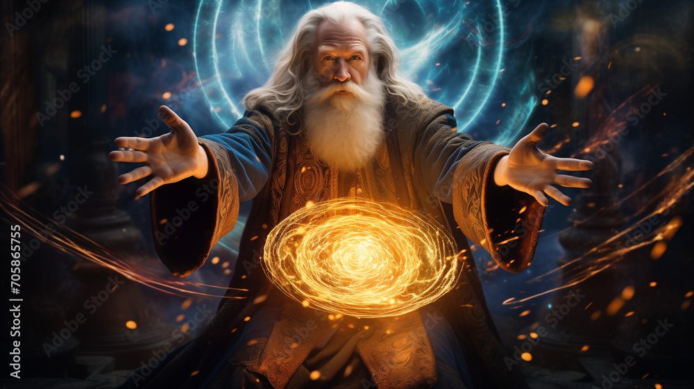 A photo captures a wizard's spell casting, where a colorful vortex of ...