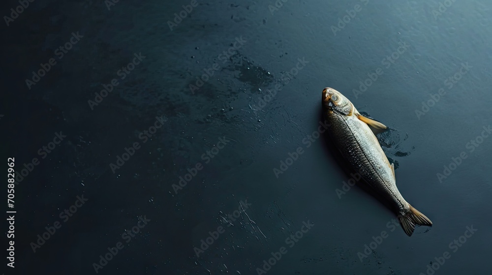a fish floating on top of a body of water next to a smaller fish on top ...