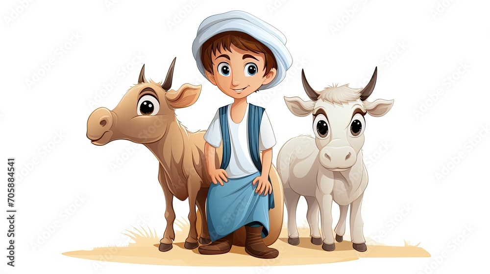 Eid adha mubarak background, Qurban cartoon islamic. Muslim with cow ...