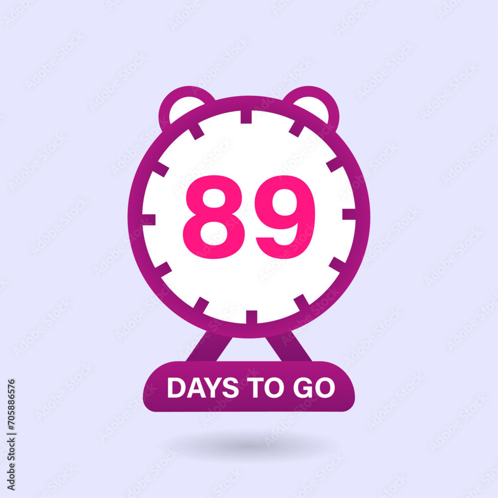 89 Days to go. Countdown timer. Clock icon. 89 days left to go ...