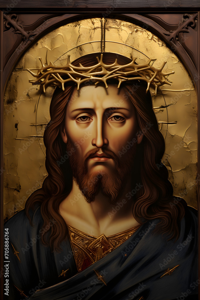 Byzantine Greek Slavic Orthodox icon of sad Jesus Christ with a crown ...