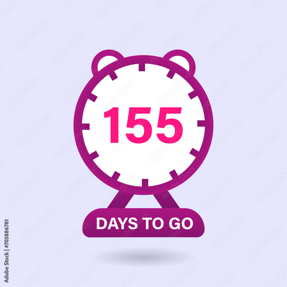 155 Days to go. Countdown timer. Clock icon. 155 days left to go ...
