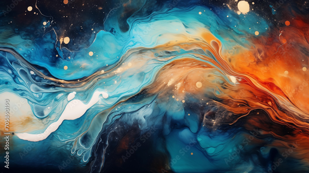 Fluid Art Drawing Illustration Flowing Effect. Liquid Paint Mixing ...