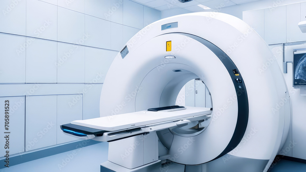 Computed tomography scanner in hospital laboratory. Scan machine ...