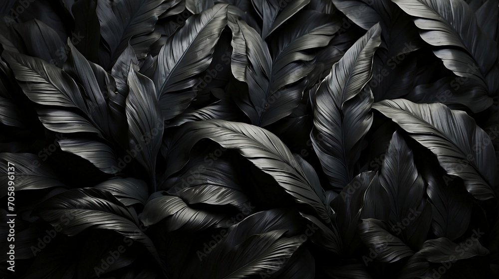 Textures of abstract black leaves for tropical leaf background. Flat ...