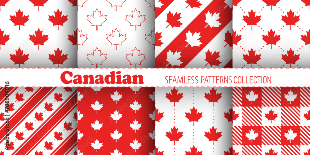 Canadian vector seamless patterns collection. Red maple leaves and ...