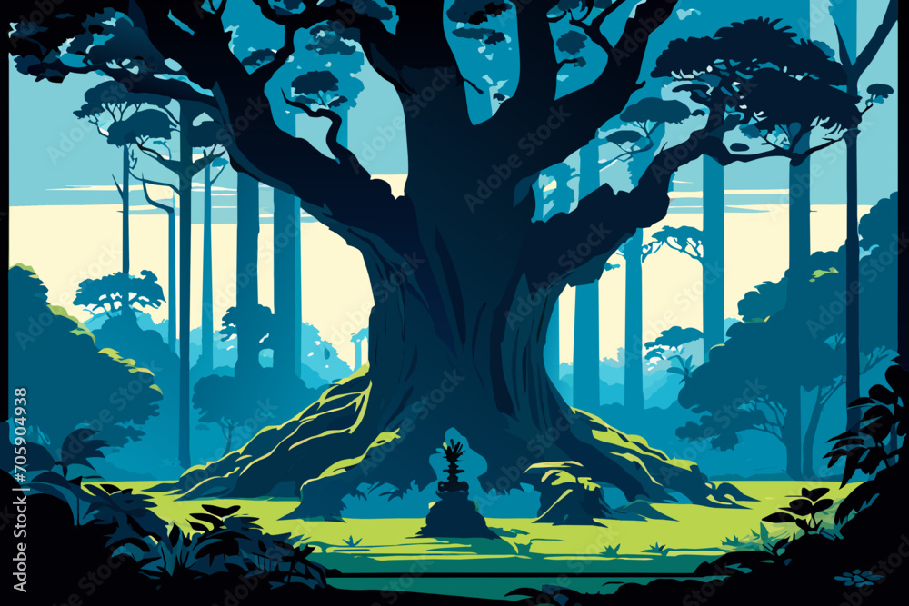 Giant kapok tree with buttress roots. vektor icon illustation Stock ...