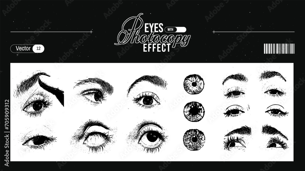 Grunge grain eyes with a xerox or photocopy effect in an anti-design ...