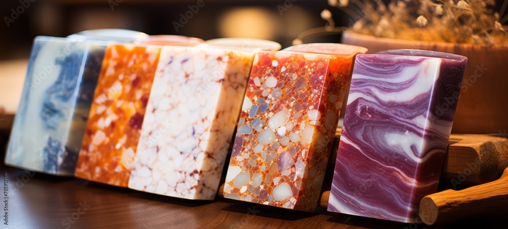 Soap bars in various shapes, colors. Handmade natural scented soap ...