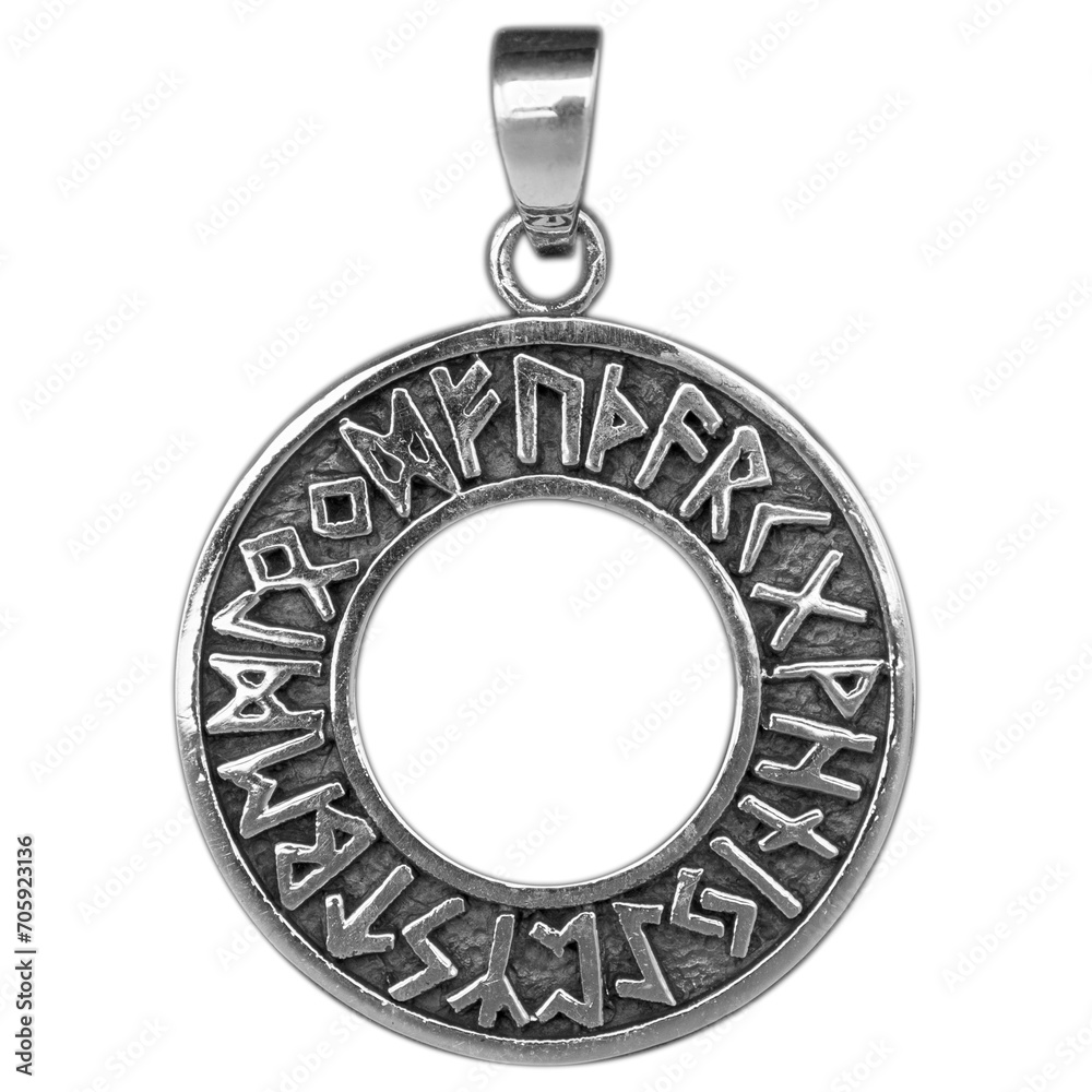 Silver pendant. Helmet of horror. Runic compass, futhark, runes, ravens ...