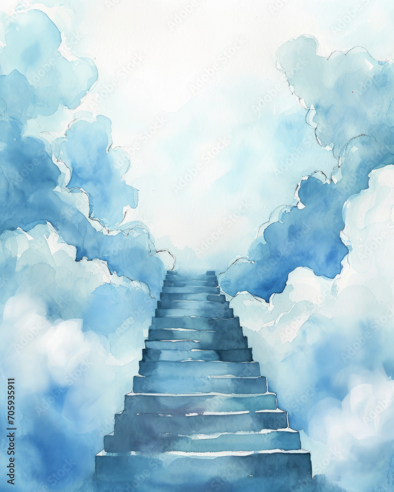 Stairway to heaven, watercolor clouds and ladders, dreamy and spiritual ...
