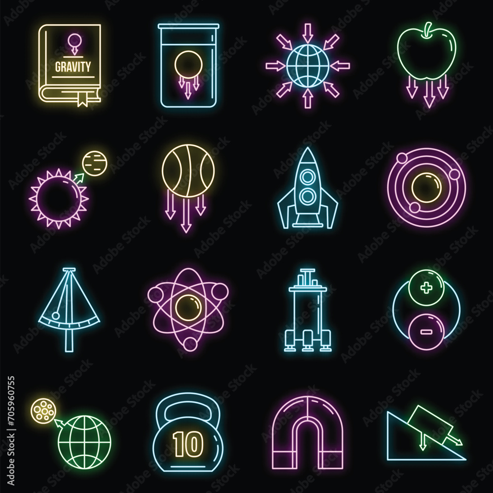 Gravity Force Icons Set Outline Set Of Gravity Force Vector Icons Neon