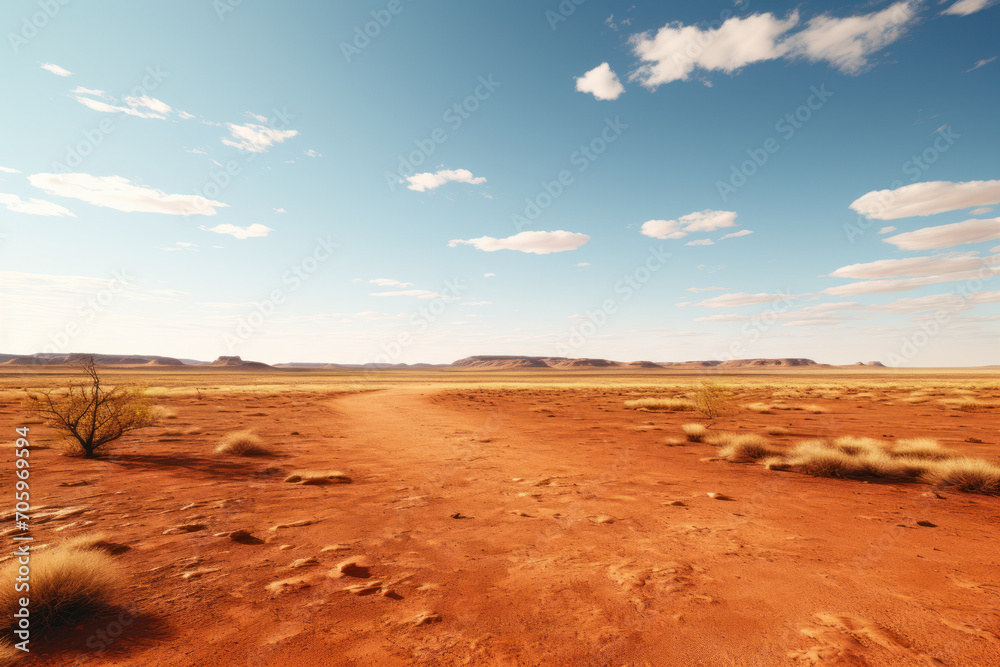 A vast expanse of red earth in the Australian Outback, depicting the ...