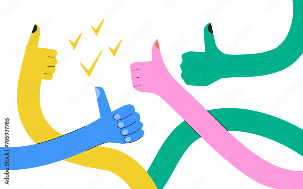 Stretched, flexible long hands. Thumb up like. Like gesture. Boneless ...