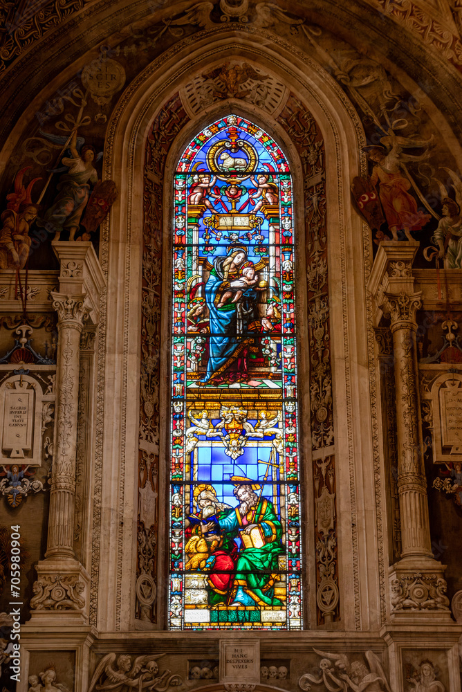 FLORENCE, ITALY - SEPTEMBER 21, 2023 - Colorful stained glass window in ...
