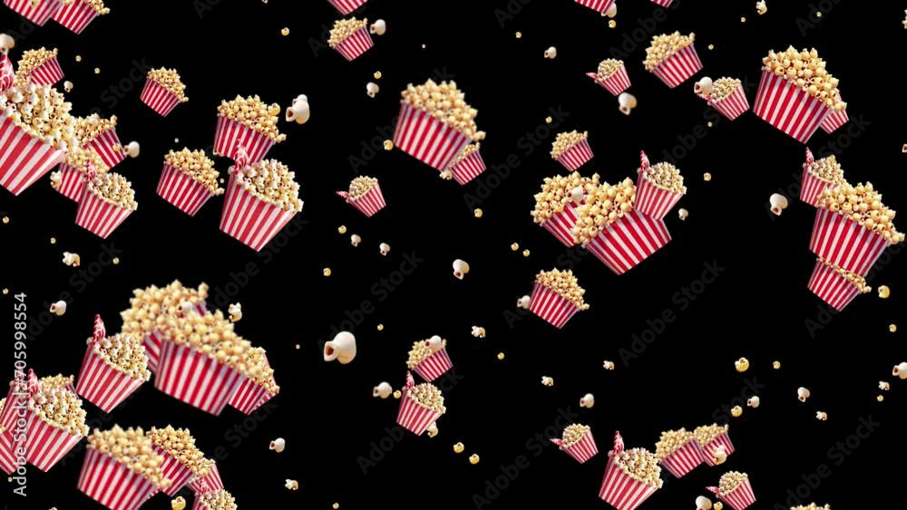 Slow Motion Of Pop Corn Falling On Black Background, Animation Of ...