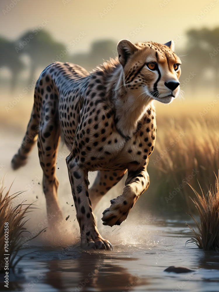 Futuristic Cheetah - A cheetah sprinting across the open grasslands ...