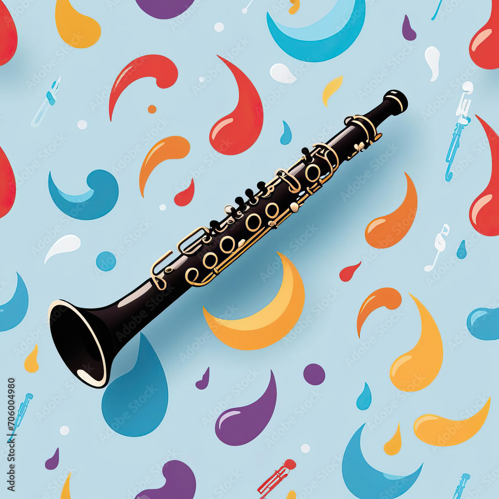 Colorful Swirling Notes - Minimalist vector art of a cute clarinet with ...