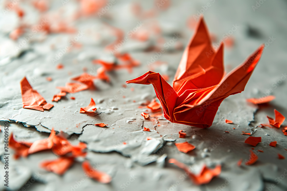 The emergence of an origami bird from a flat paper symbolizes the ...