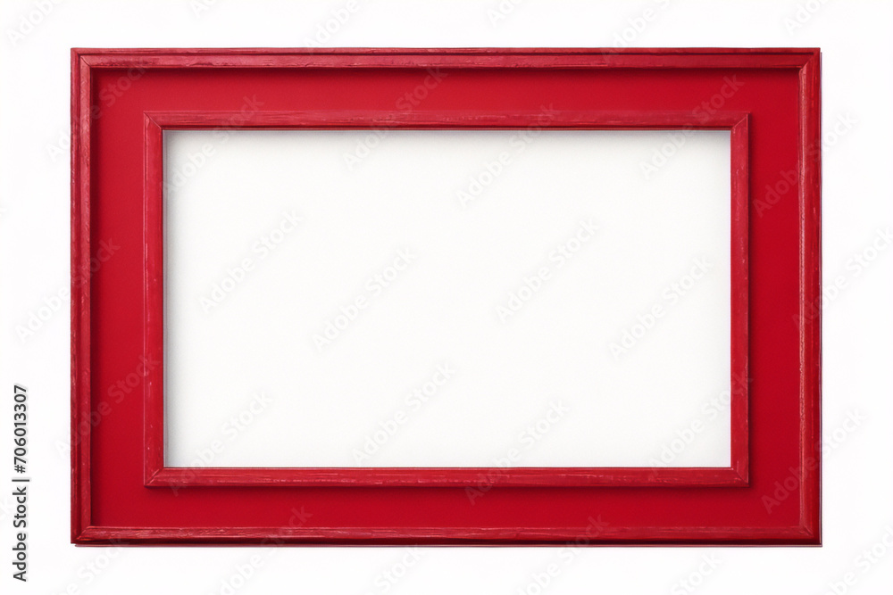 Realistic empty rectangular red frame with passepartout on white ...