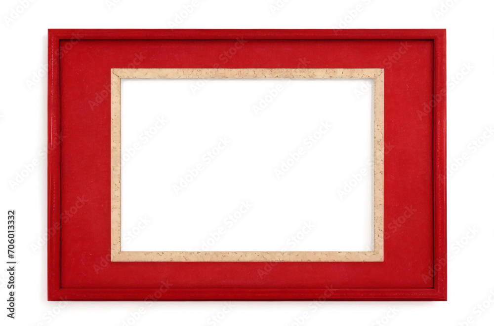 Realistic empty rectangular red frame with passepartout on white ...