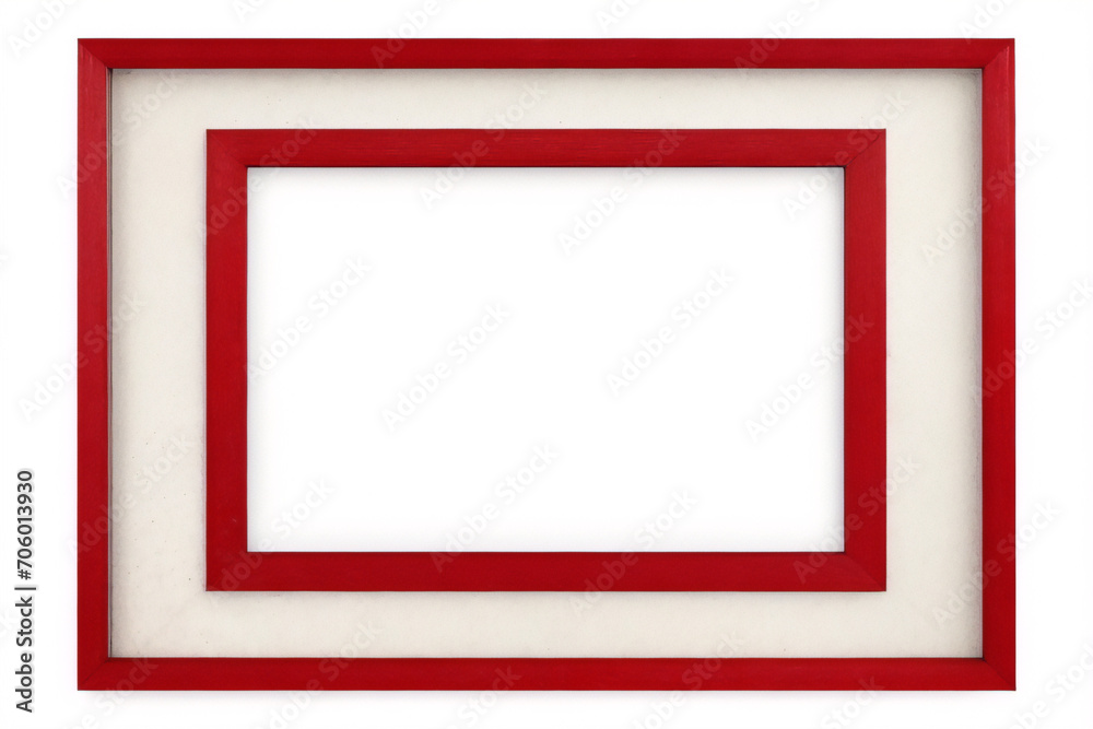 Realistic empty rectangular red frame with passepartout on white ...