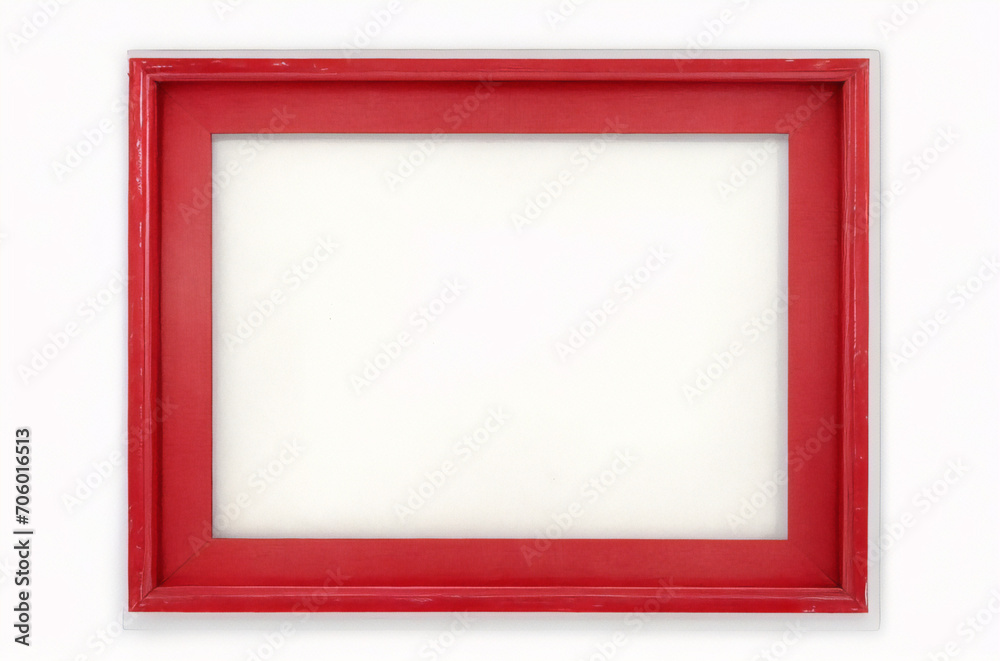 Realistic empty rectangular red frame with passepartout on white ...