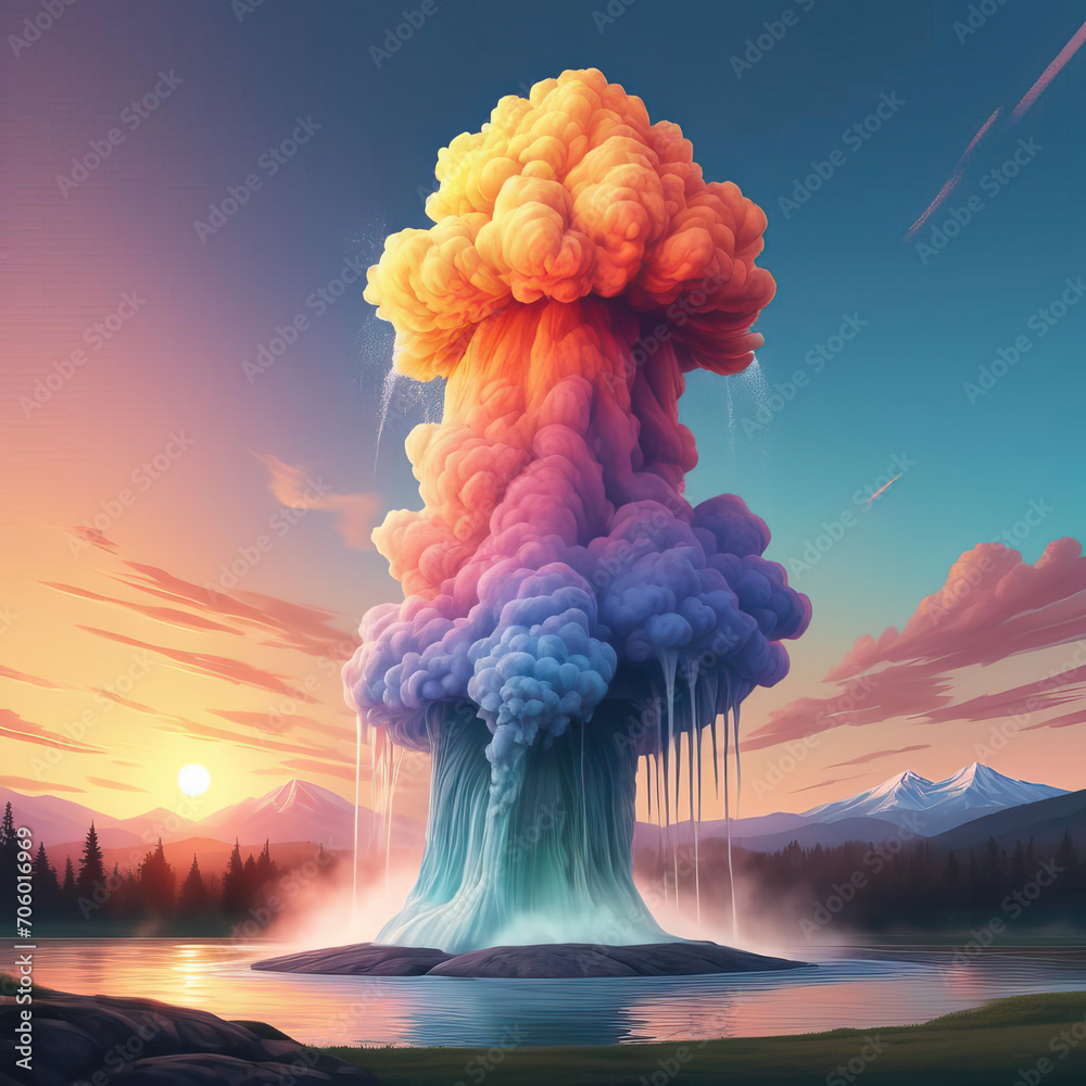 Majestic Geyser Eruption - A breathtaking scene of a geyser erupting ...