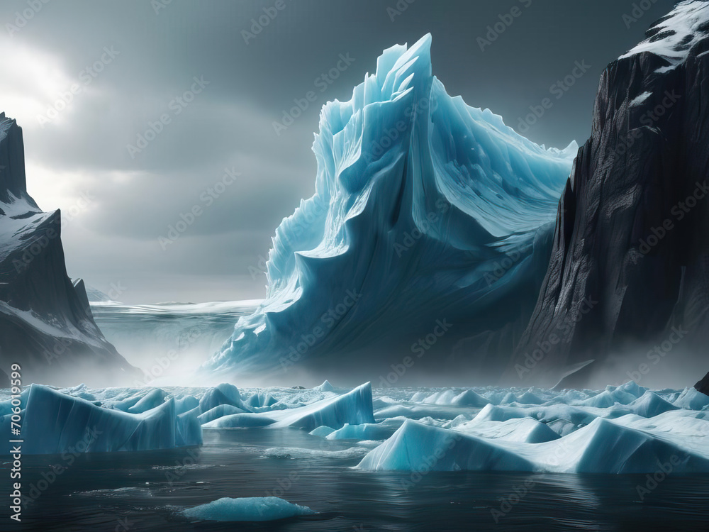 Glacial Calving - Massive icebergs breaking off and drifting into the ...