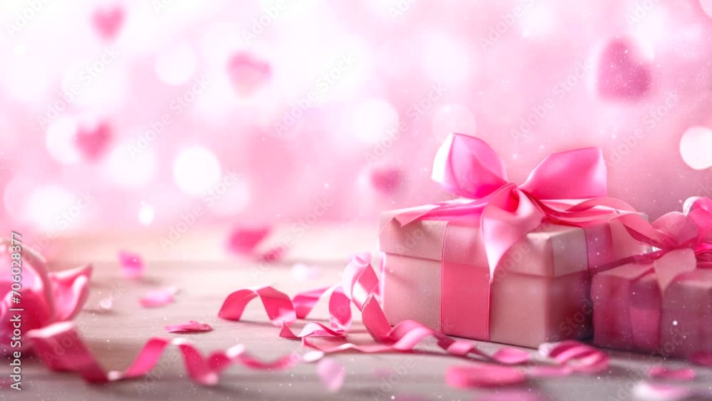 Pink background with heart, love, and gift box, romantic style video ...