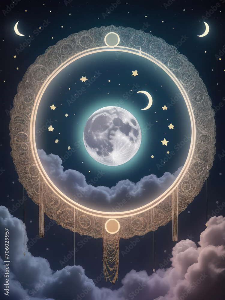 Enchanting Lunar Halo - Full moon surrounded by a captivating lunar ...