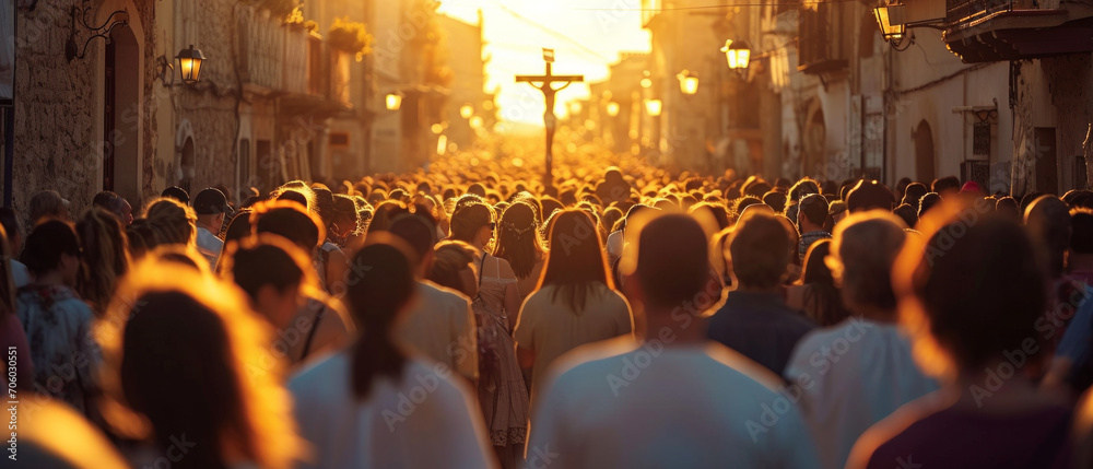 People carrying Jesus cross. Holy Week Procession Stock Illustration ...