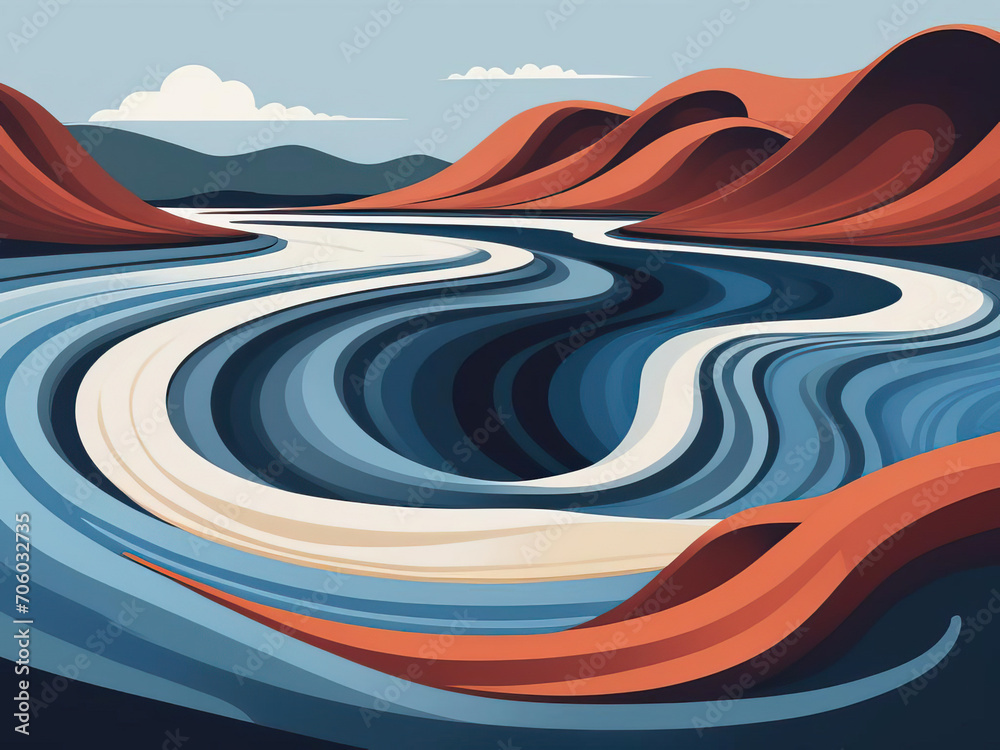 Minimalist Tidal Bore - Abstract vector art with bold shapes and ...
