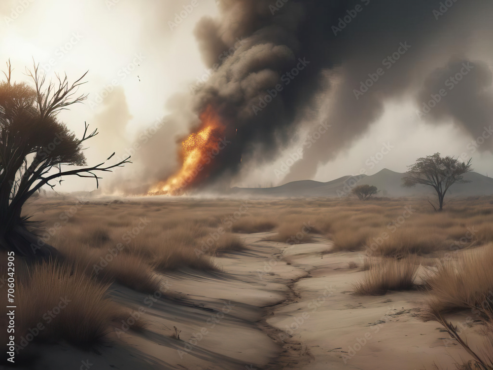 Illustrazione Stock Apocalyptic Savanna - 8K high-resolution concept ...