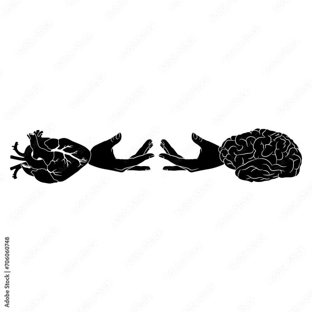 Argument between brain and heart. Conflict and balance of mind and ...