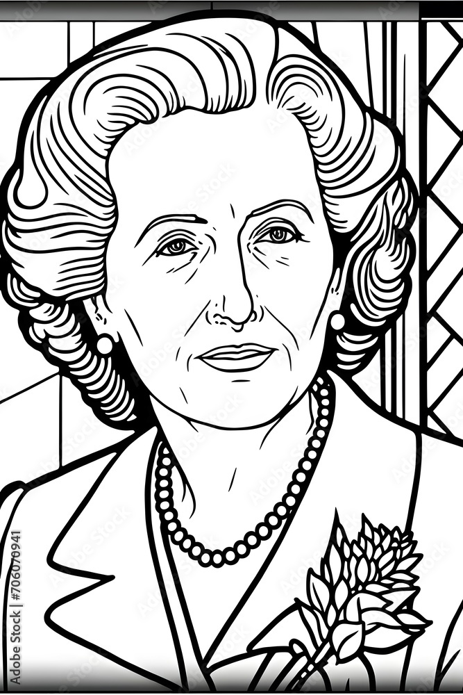 Foto de coloring page of a famous women margaret thatcher , black and ...