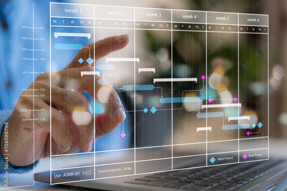 Human touching screen with calendar schedule time plan appointment ...