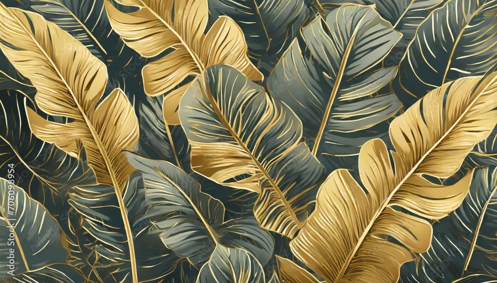 Luxury gold tropical leaves background. Wallpaper design with golden ...
