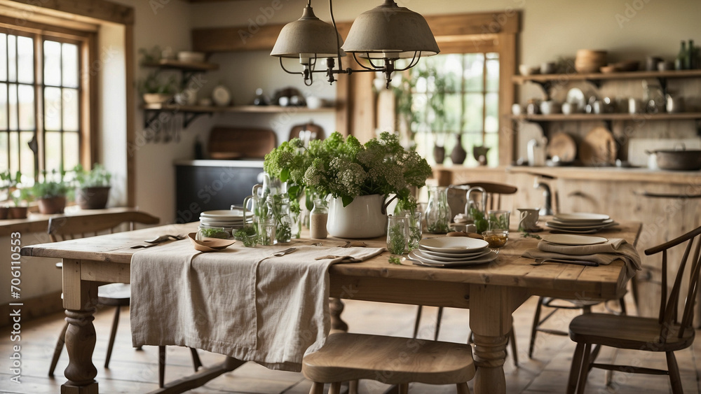Showcase the rustic elegance of farmhouse kitchen table in a ...