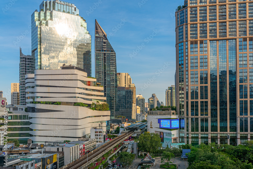 Skyscrapers at the Phrom Phong station in the Watthana district of ...