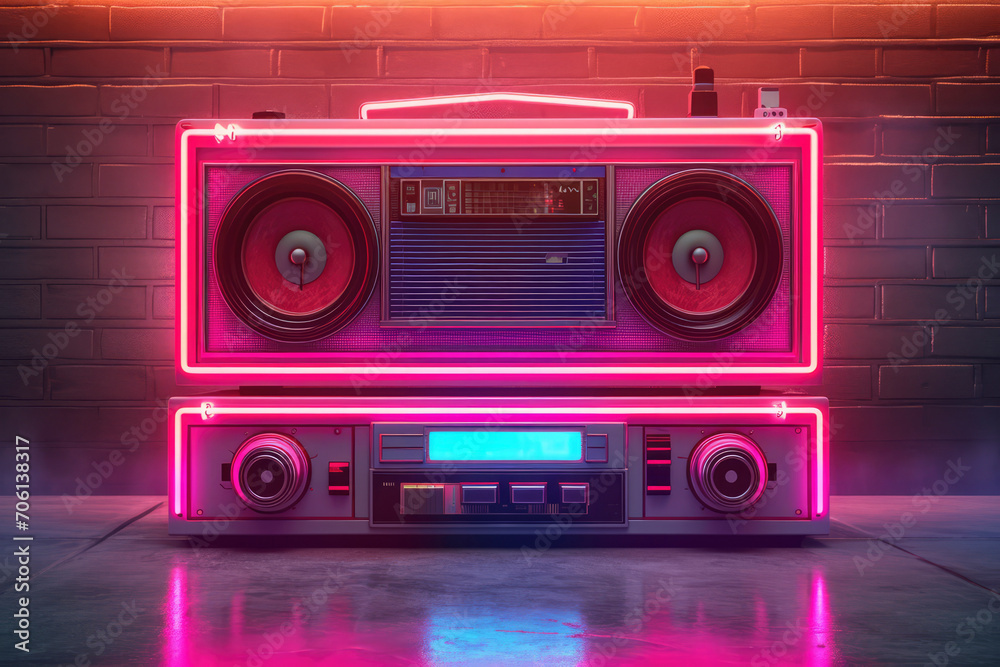 80s, party retro music banner or cover. Old fashioned vector poster ...