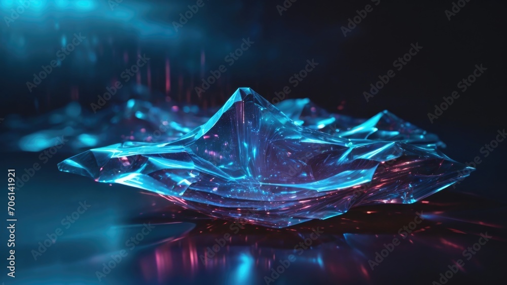 Dark background illuminated by a vibrant, monochromatic light blue ...