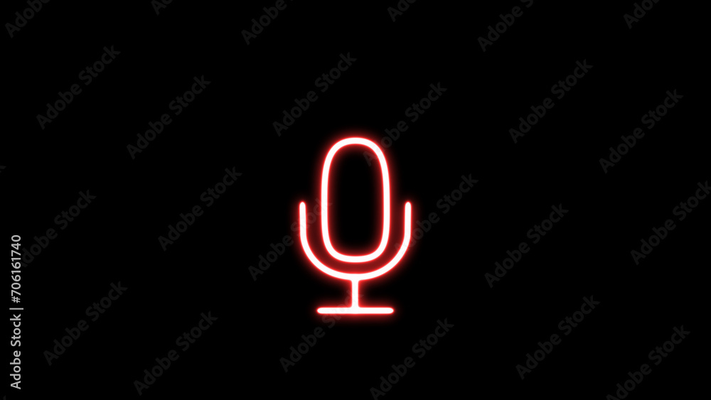 Neon glowing microphone icon on the black background. neon mic icon ...
