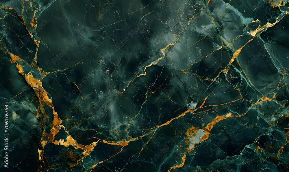 Abstract dark green natural stone marble texture with tine gold ...