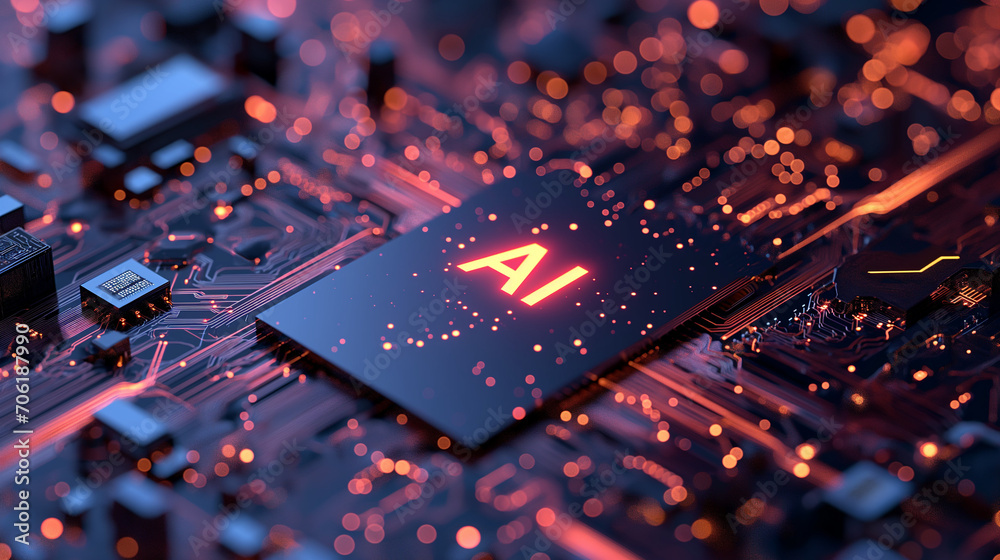 Ai logo in computer chip, nanotechnology AI chip concept design. Stock ...