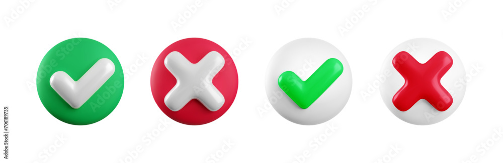 Vector 3d checkmarks icon set. Round glossy red, green and white yes ... Vector 3d checkmarks icon set. Round glossy red, green and white yes ...